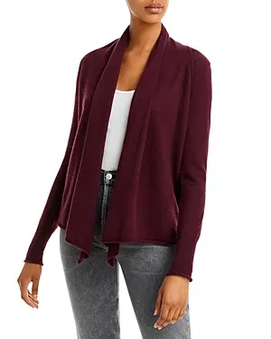 Aqua Aqua Cashmere Draped Open-Front Cashmere Cardigan - 100% Exclusive Dark Raisin