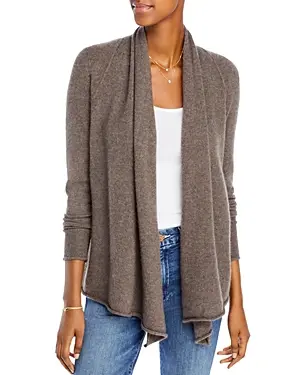 Aqua Aqua Cashmere Draped Open-Front Cashmere Cardigan - 100% Exclusive Heather Brown