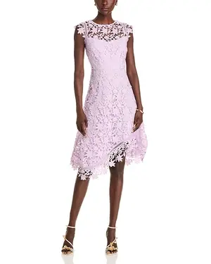 Eliza J Asymmetrical Lace Midi Dress