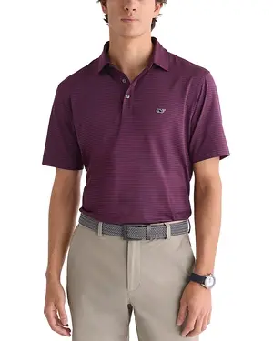 Vineyard Vines Sankaty Striped Polo Shirt - Crimson/blue Depth