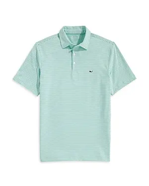 Vineyard Vines Bradley Striped Sankaty Polo Shirt Neon Kiwi/ocean Breeze