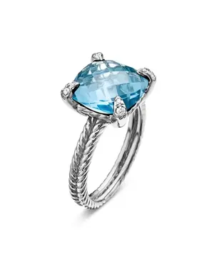 David Yurman Chatelaine Ring With Gemstone And Diamonds - Blue Topaz
