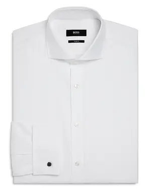 BOSS Solid Slim Fit Dress Shirt - White