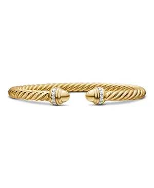 David Yurman Cable Bracelet In 18k Gold With Diamonds - White/gold