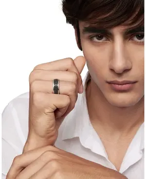 David Yurman Streamline Band Ring With Black Diamonds - Black/silver