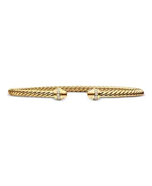 David Yurman Cable Spira Bracelet In 18k Yellow Gold With Diamonds - White/gold