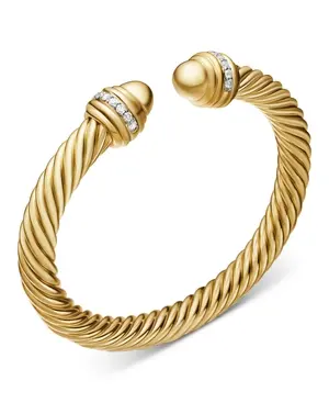 David Yurman Classic Cable Spira Bracelet In 18k Yellow Gold With Diamonds, 7mm - White/gold