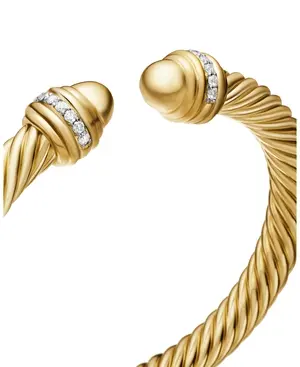 David Yurman Classic Cable Spira Bracelet In 18k Yellow Gold With Diamonds, 7mm - White/gold