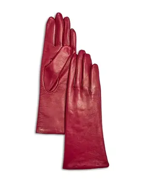 Bloomingdale'S Leather Gloves With Cashmere Lining - Wine