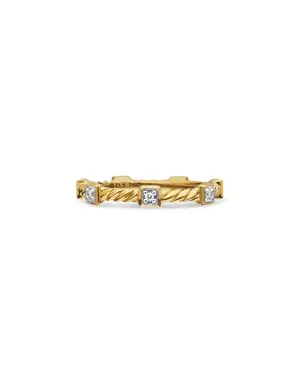 David Yurman 18k Yellow Cable Collectibles Diamond Stack Ring - Gold