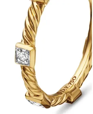 David Yurman 18k Yellow Cable Collectibles Diamond Stack Ring - Gold