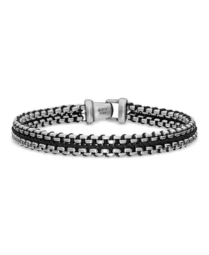 David Yurman Woven Box Chain Bracelet In Sterling And Black Nylon - Black/silver