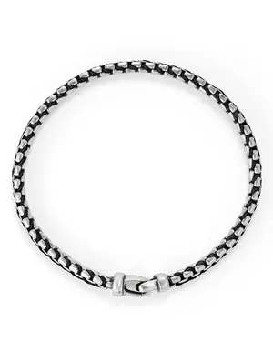 David Yurman Woven Box Chain Bracelet In Sterling And Black Nylon - Black/silver