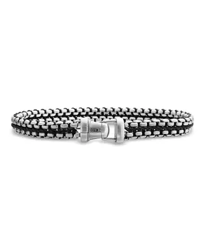 David Yurman Woven Box Chain Bracelet In Sterling And Black Nylon - Black/silver
