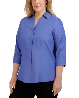 Foxcroft Taylor Blouse Dark Chambray