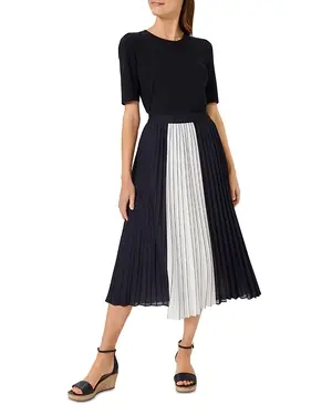 HOBBS LONDON Pleated Midi Skirt - Navy Ivory