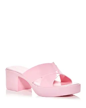 Jeffrey Campbell Platform High Heel Slide Sandals Pink Shiny