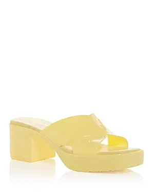Jeffrey Campbell Platform High Heel Slide Sandals Yellow Shiny