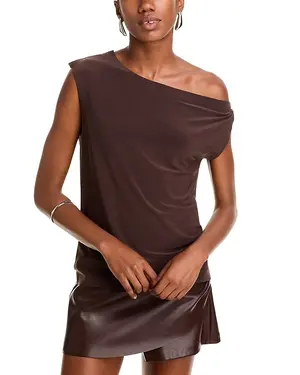 Norma Kamali Drop Shoulder Asymmetric Top - Chocolate