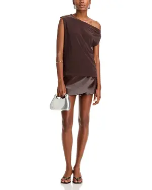 Norma Kamali Drop Shoulder Asymmetric Top - Chocolate