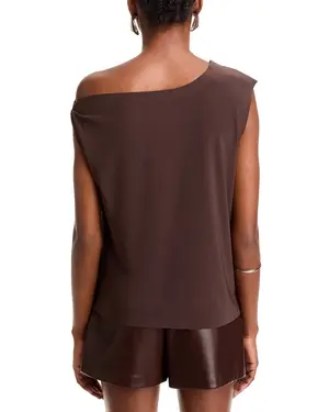 Norma Kamali Drop Shoulder Asymmetric Top - Chocolate
