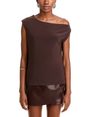 Norma Kamali Drop Shoulder Asymmetric Top - Chocolate