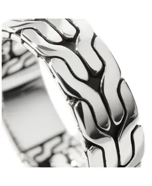 John Hardy Sterling Carved Chain Band Ring - Silver