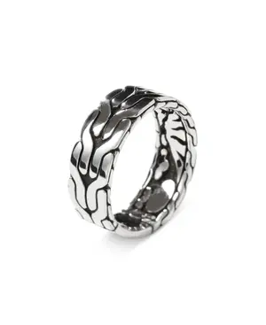 John Hardy Sterling Carved Chain Band Ring - Silver