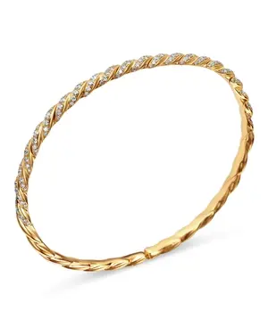 David Yurman 18k Yellow Sculpted Cable Flex Bracelet With Diamonds - Gold