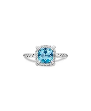 David Yurman Sterling Silver Petite Chatelaine Ring With Topaz And Diamonds - Blue Topaz