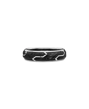 David Yurman 18k White Gold Forged Carbon 6mm Band - Black/white