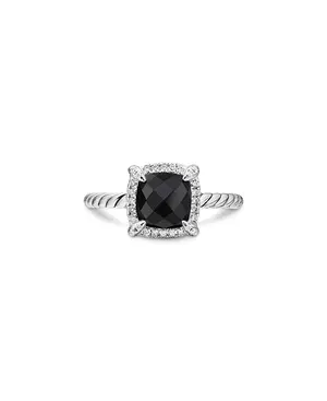 David Yurman Sterling Silver Petite Chatelaine Ring With And Diamonds - Black Onyx