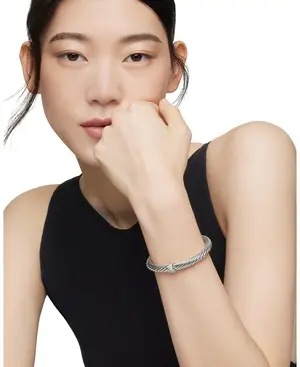 David Yurman Classic Cable Station Bracelet With Pave Diamonds - Silver