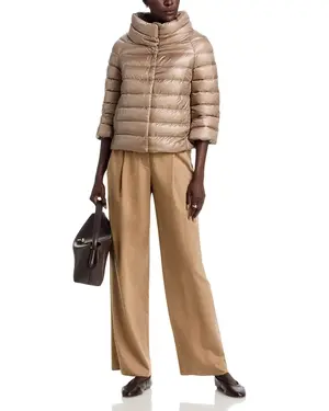 Herno Sofia Iconico Cropped Down Puffer Coat - Taupe