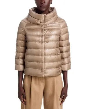 Herno Sofia Iconico Cropped Down Puffer Coat - Taupe
