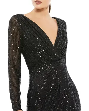 Mac Duggal Sequined Long Sleeve Gown - Black