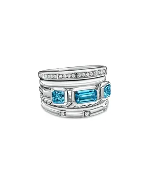 David Yurman Sterling Silver Stax Ring With Topaz And Diamonds