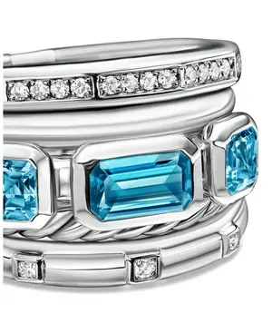 David Yurman Sterling Silver Stax Ring With Topaz And Diamonds