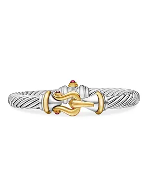 David Yurman Cable Buckle Bracelet With Rhodolite Garnet - Gold/silver