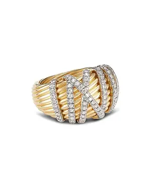David Yurman 18k Yellow Gold Helena Dome Ring With Diamonds - White/gold