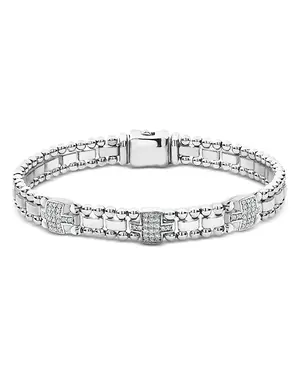 Lagos Sterling Silver Caviar Spark Diamond Link Bracelet - White/silver