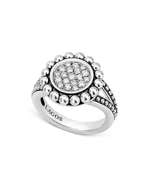 Lagos Sterling Silver Caviar Spark Diamond Ring - White/silver
