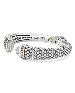 Lagos 18k Gold & Sterling Silver Caviar Diamond Cuff Bracelet - White/silver