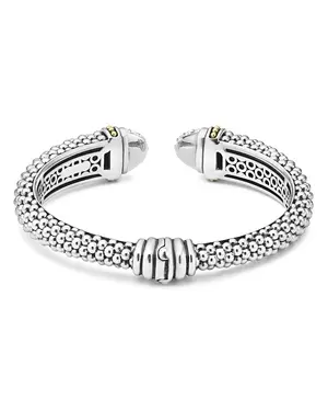 Lagos 18k Gold & Sterling Silver Caviar Diamond Cuff Bracelet - White/silver