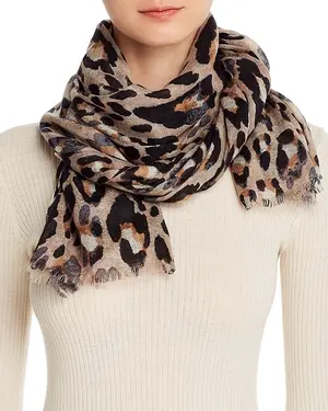 FRAAS Bloomingdale's Leopard Print Wool Scarf Exclusive - Camel