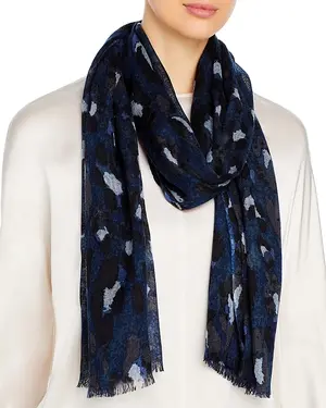 FRAAS Bloomingdale's Leopard Print Wool Scarf Exclusive - Dark Navy