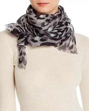 FRAAS Bloomingdale's Leopard Print Wool Scarf - Exclusive Light Gray