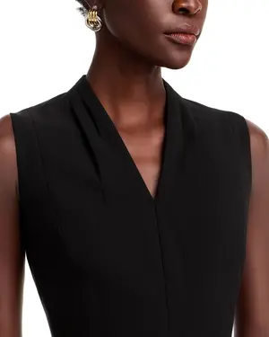 T Tahari Tonya Pleated Sleeveless V-neck Sheath Dress - Black
