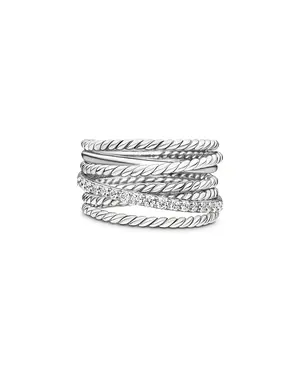 David Yurman Sterling Silver And Diamond Crossover Ring