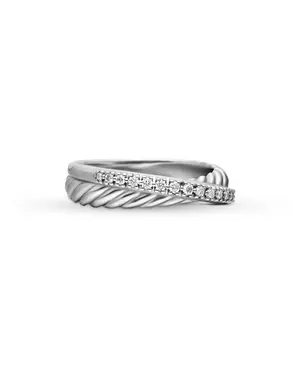 David Yurman Crossover Ring With Diamonds - Silver
